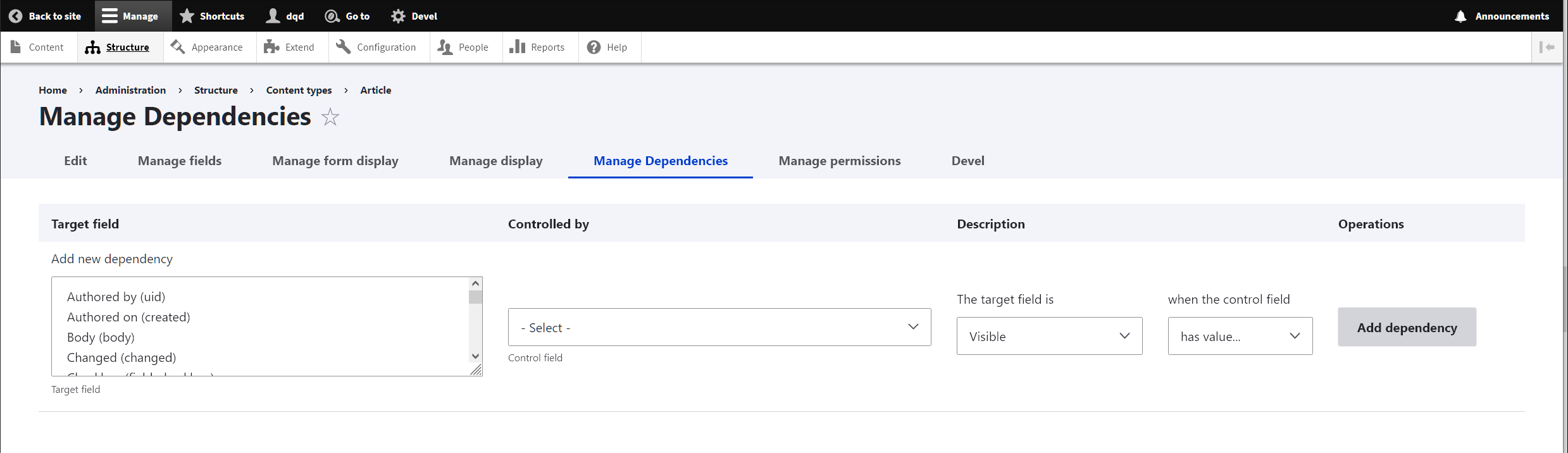 Refactor the concept of how dependency settings are assigned to fields ...