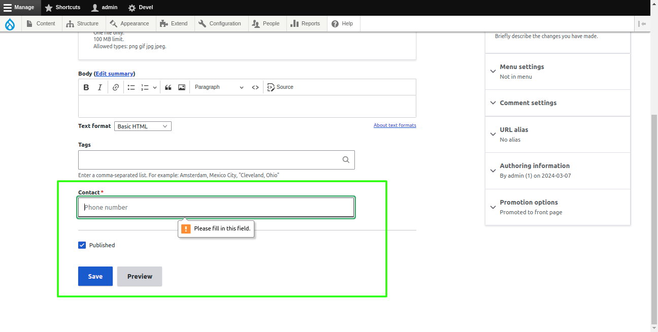 Client-side validation of phone number element is not working [#3424693] | Drupal.org