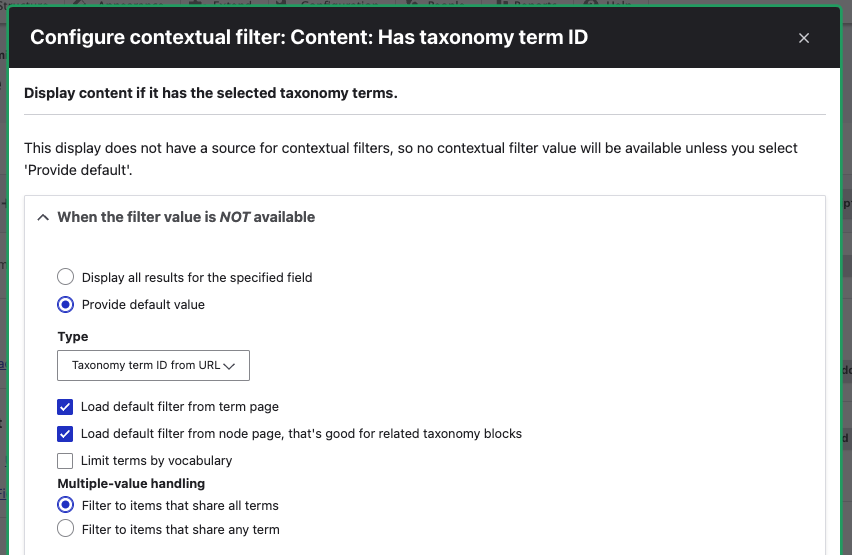 taxonomy_tid ViewsArgumentDefault plugin doesn't add cache tags [#3427374] | Drupal.org