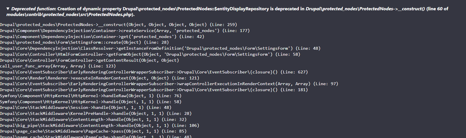 Deprecated function: Creation of dynamic property Drupal\protected ...