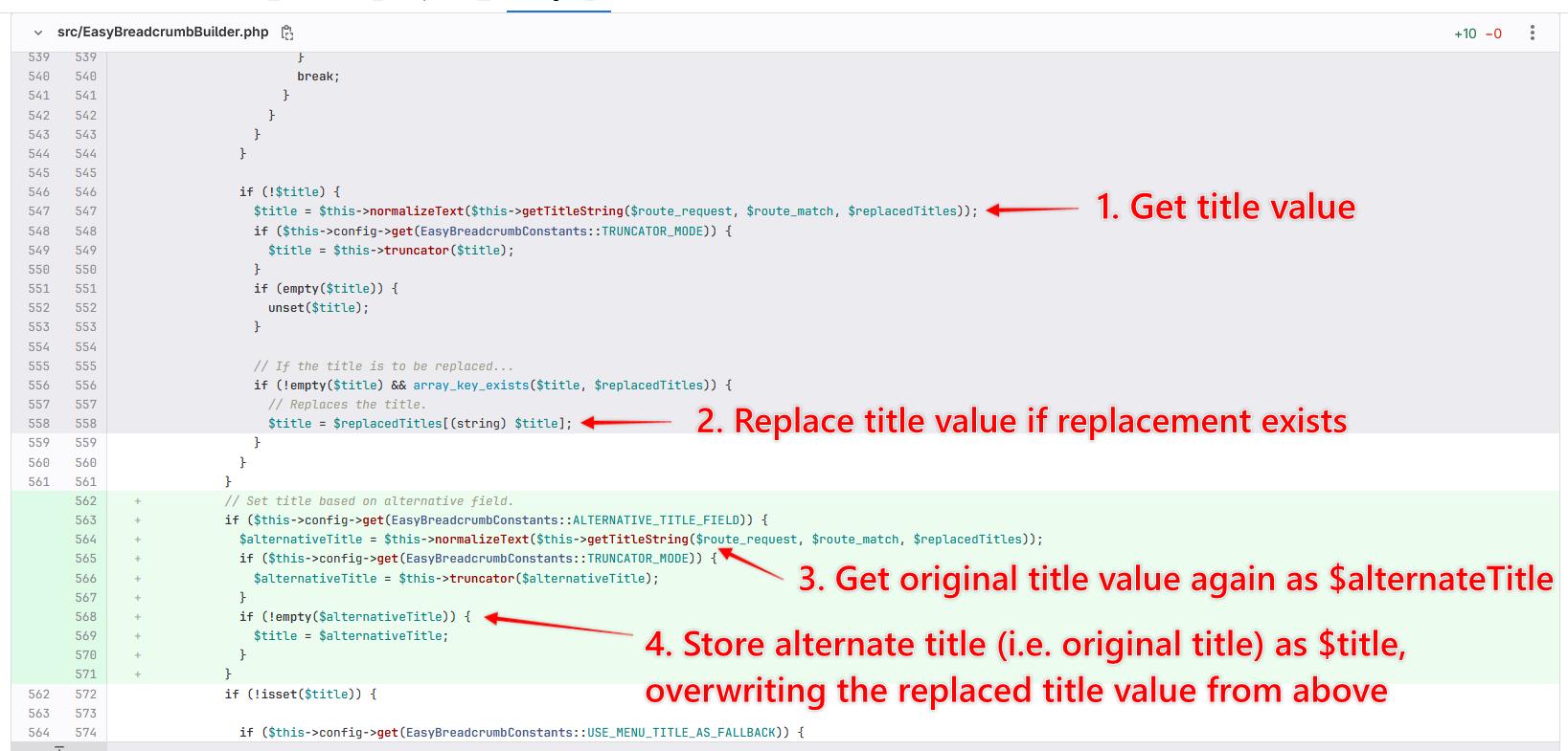 Replaced breadcrumb title is reset when an alternative title field name is configured [#3441176 ...
