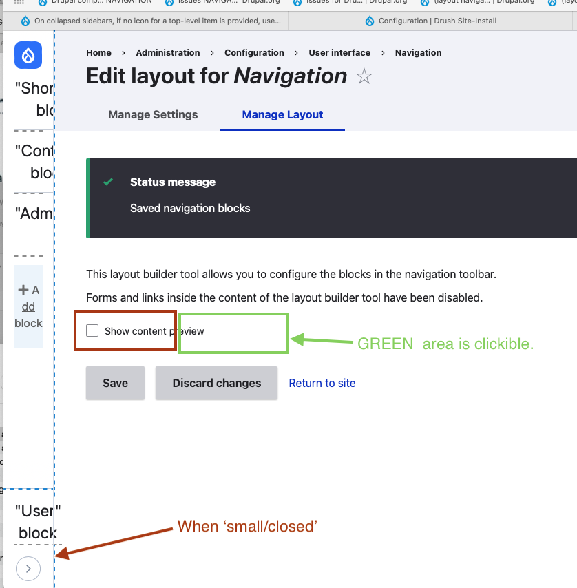 Navigation LayoutBuilder UI has dead click zone [#3444699] | Drupal.org