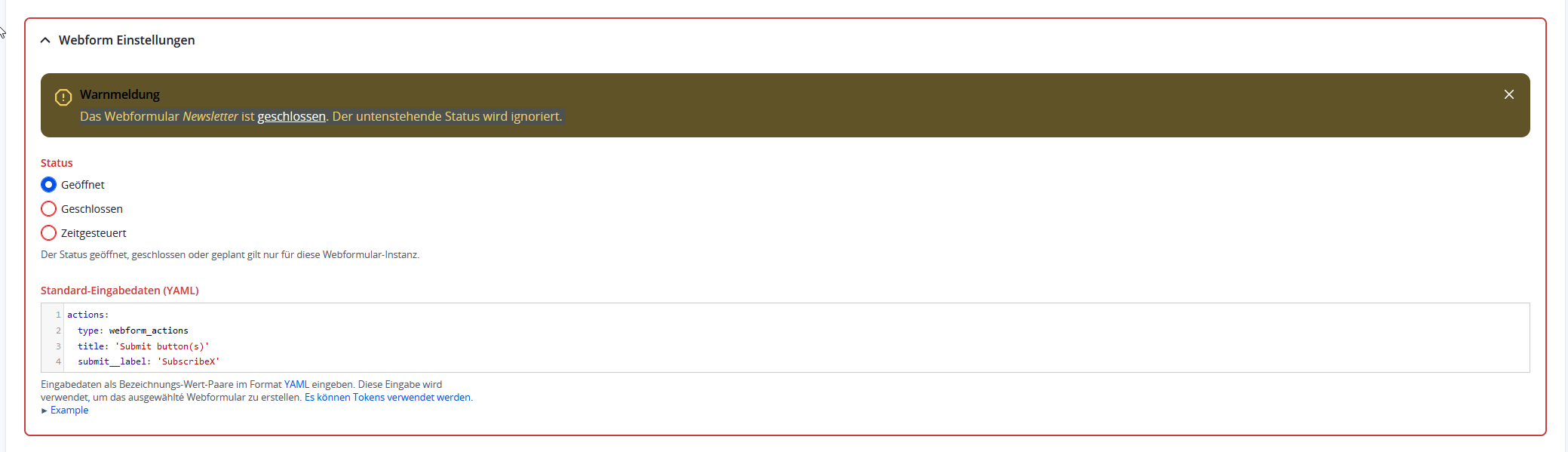 Unable to save Webform block if the Webform is archived: "The Newsletter web form is closed. The ...