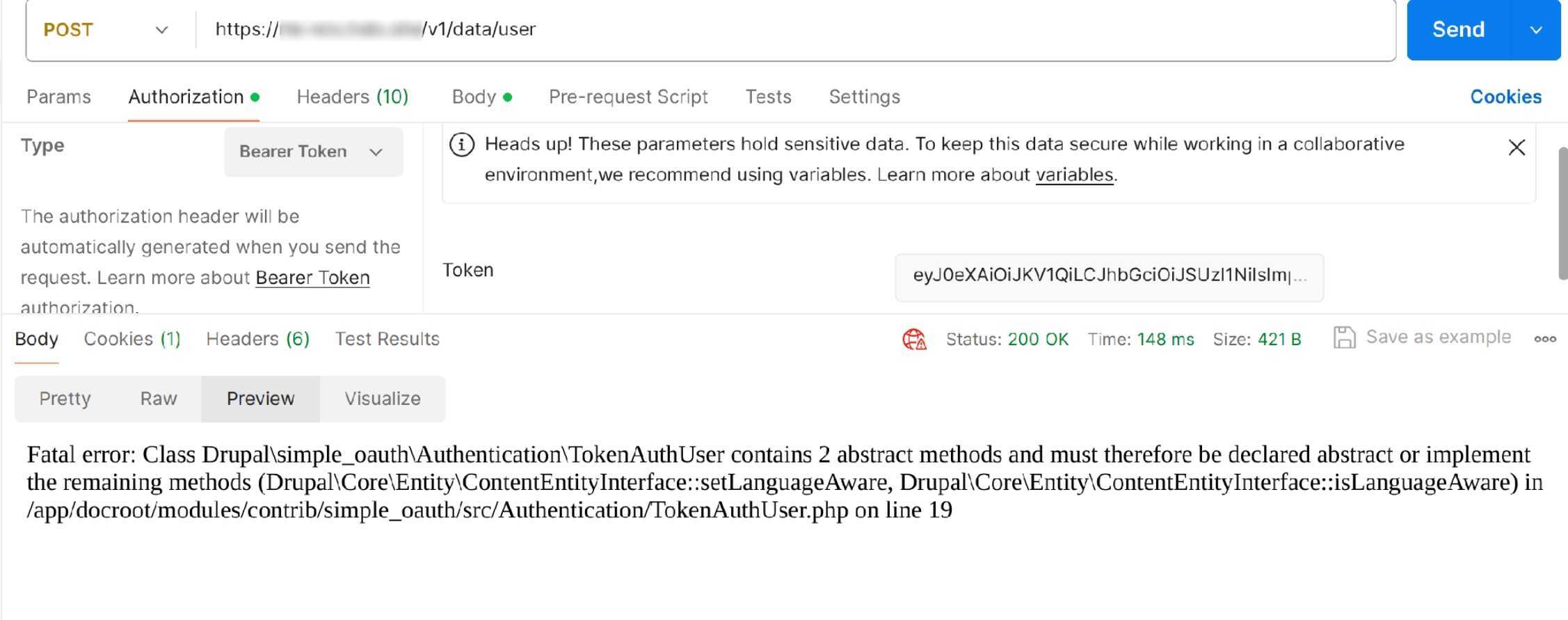 TokenAuthUser abstract methods must be declared for ContentEntityInterface [#3457334] | Drupal.org