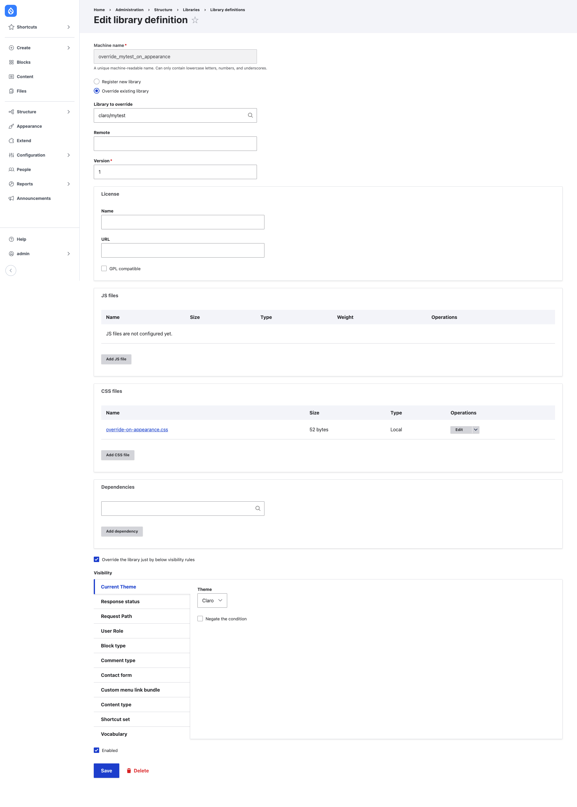 Override library on certain pages [#3460408] | Drupal.org