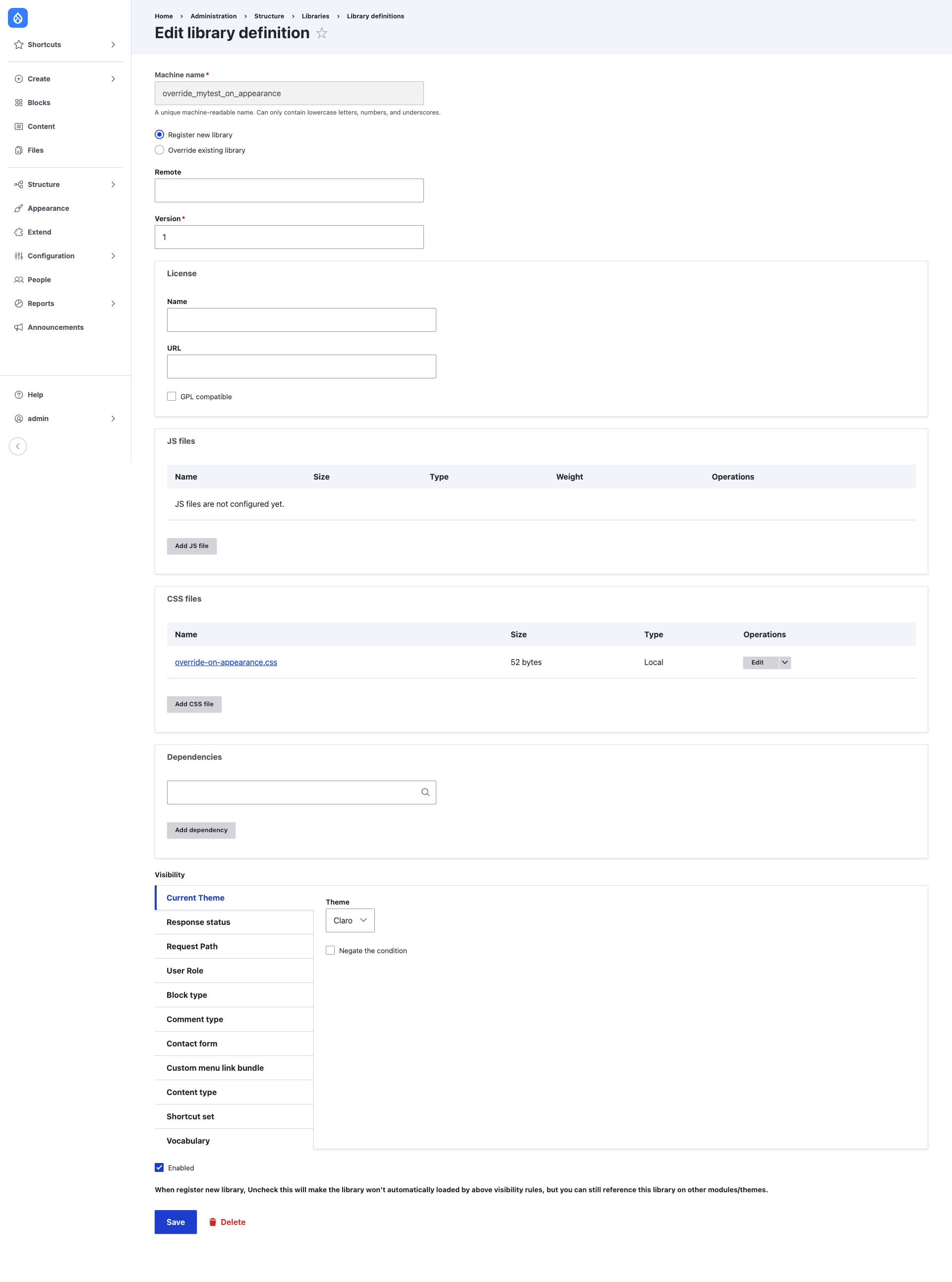 Override library on certain pages [#3460408] | Drupal.org