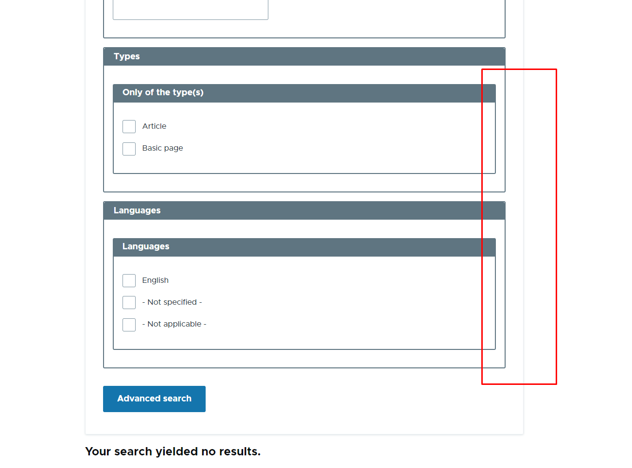 Spacing issue in Home > Search page on Advanced search section [#3462338] | Drupal.org