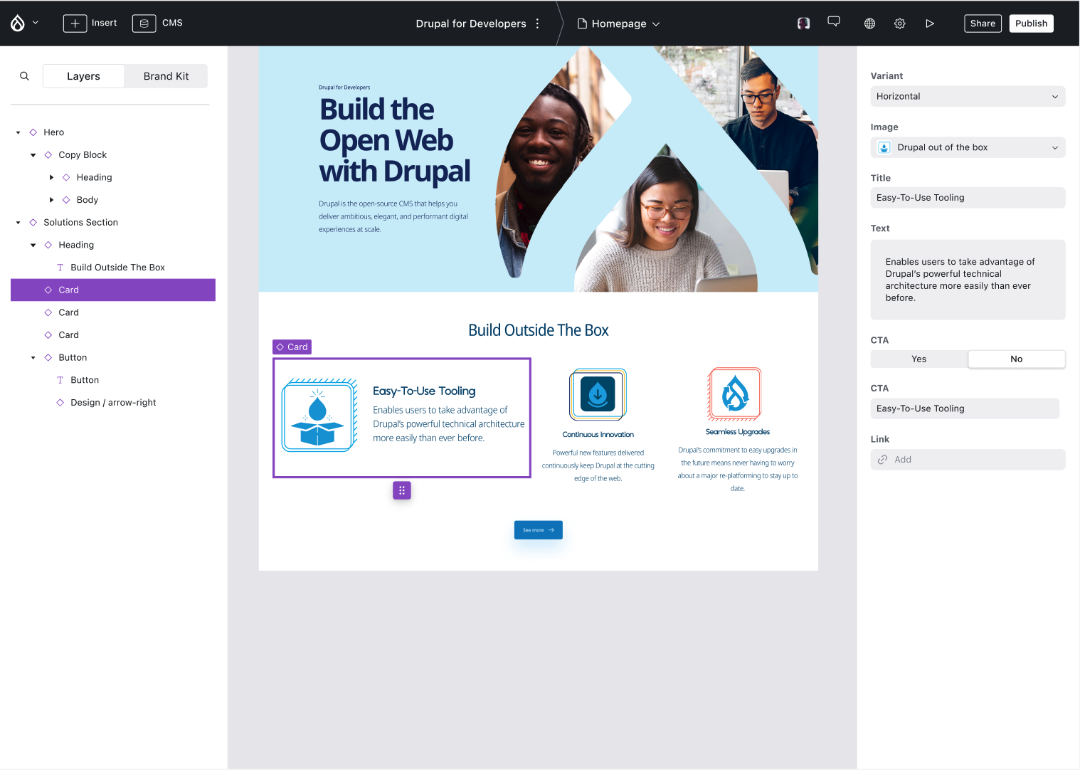 Component props form: style plain text, link, textarea, bool, and ...
