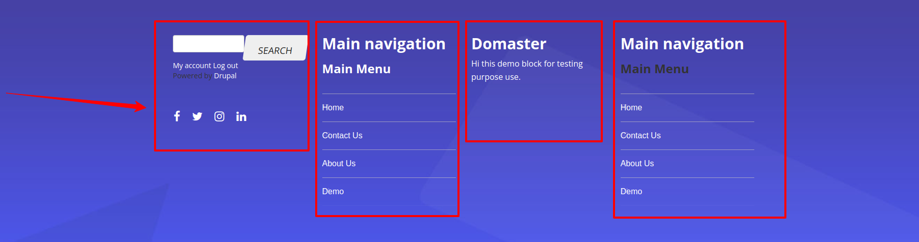 In Block layout, there is 4 column to add but appears only 3, also styling issue in footer ...