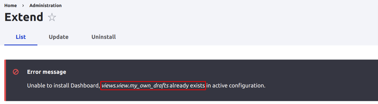 Remove my_own_drafts view config on dashboard uninstall [#3469172] | Drupal.org
