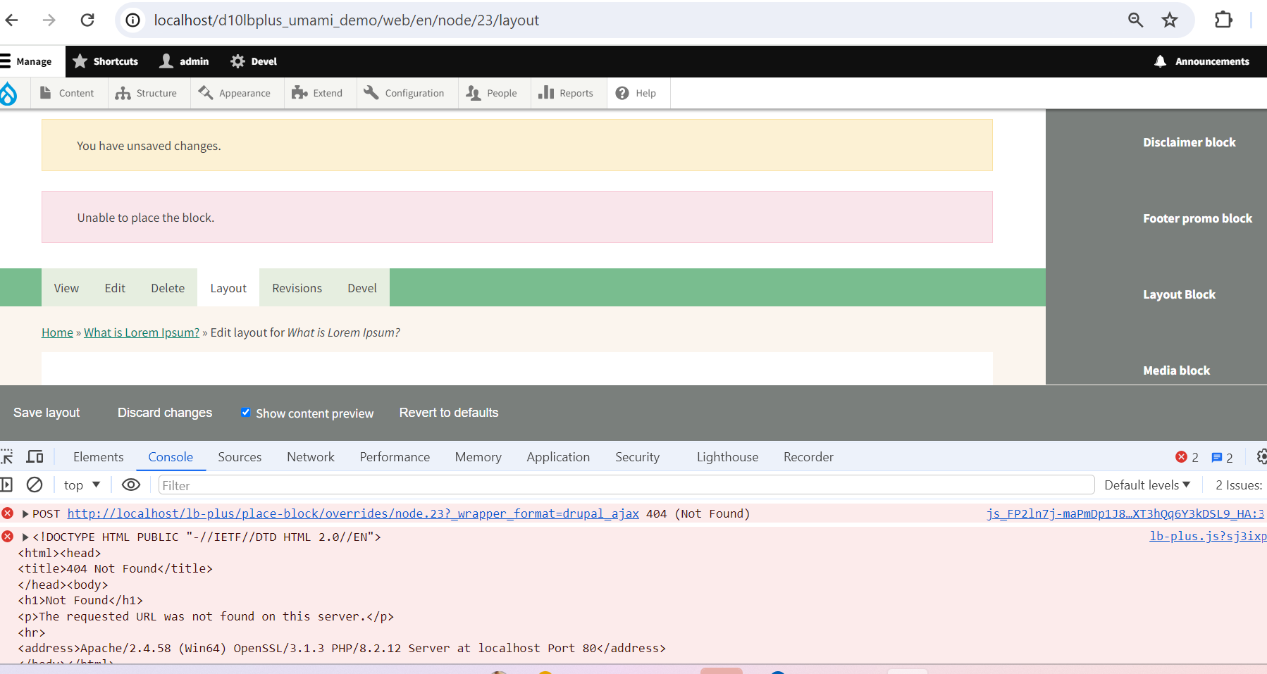Ajax issue while Placing block [#3471492] | Drupal.org