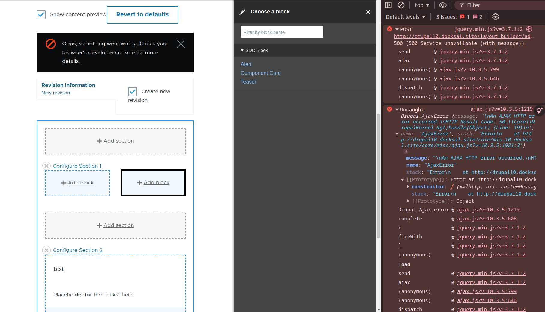 Adding other components results in ajax error and form fails [#3473896] | Drupal.org