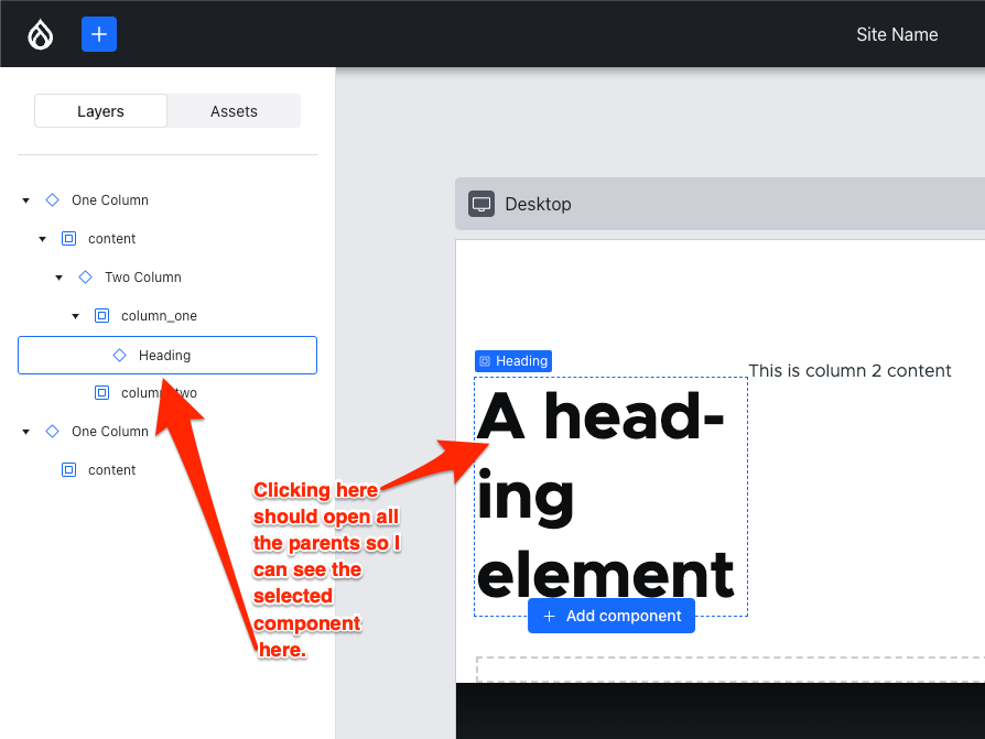 Selecting a component in the preview should expand the layer in the ...