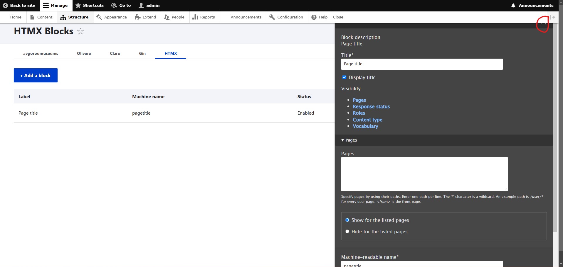 HTMX block do not play nicely with the admin themes [#3485194] | Drupal.org