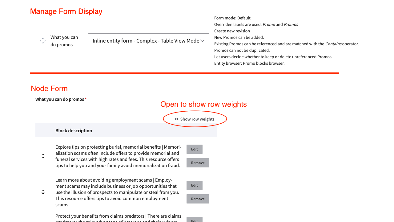 Show row weights should appear above the table for accessibility [#3487626] | Drupal.org