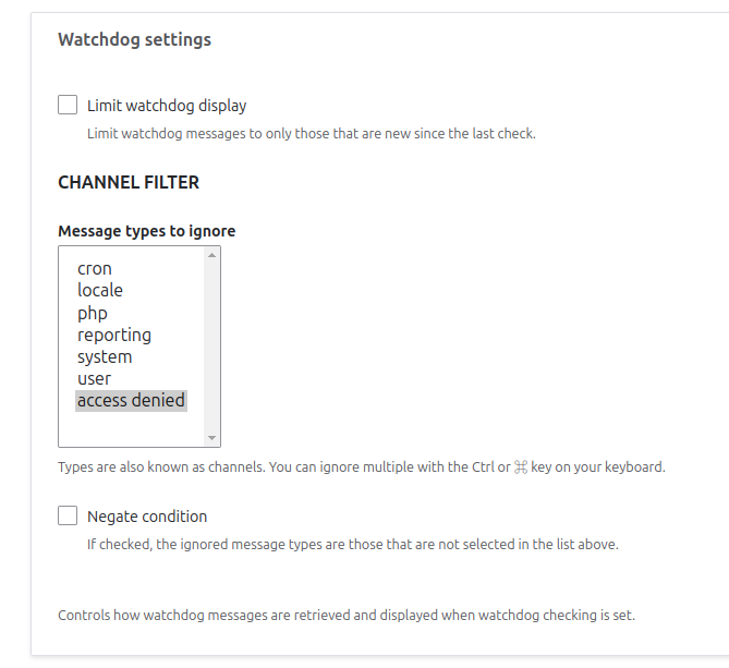 It seems watchdog settings are never visible [#3489959] | Drupal.org
