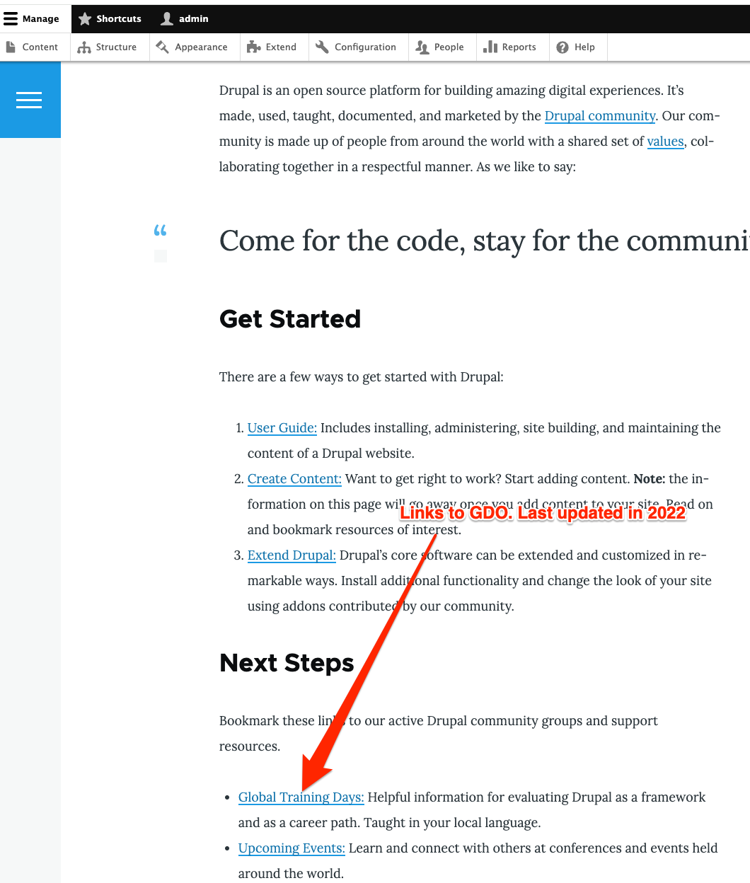 Olivero default welcome page needs link removed [#3491712] | Drupal.org