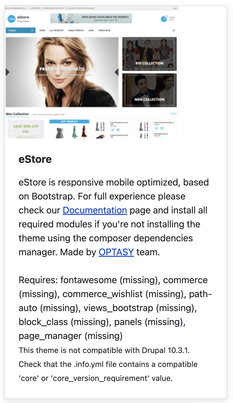 This theme is not compatible with Drupal 10. Need core version requirement. [#3491867] | Drupal.org