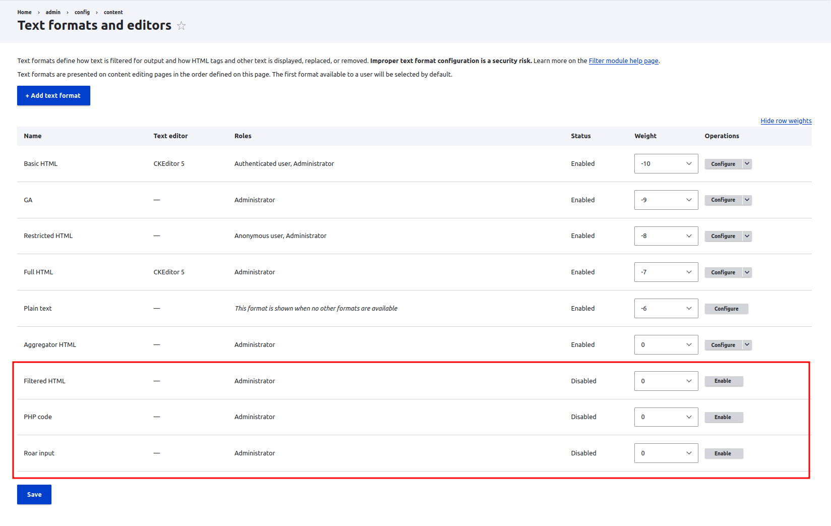 Old Text Formats return after updating CKEditor4 to CKEditor5 [#3514829] | Drupal.org