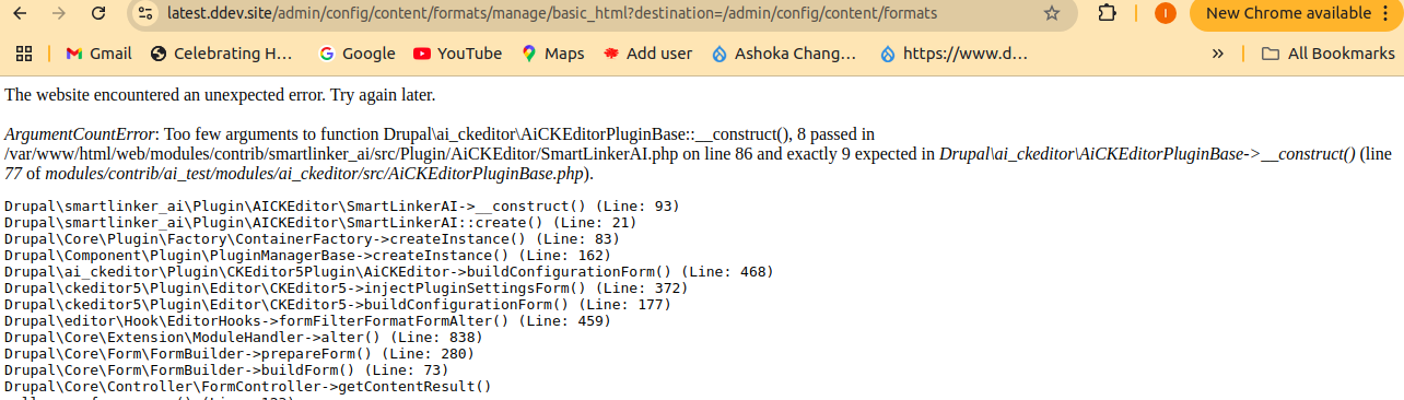 ArgumentCountError : Error on CKeditor plugin settings [#3526252] | Drupal.org