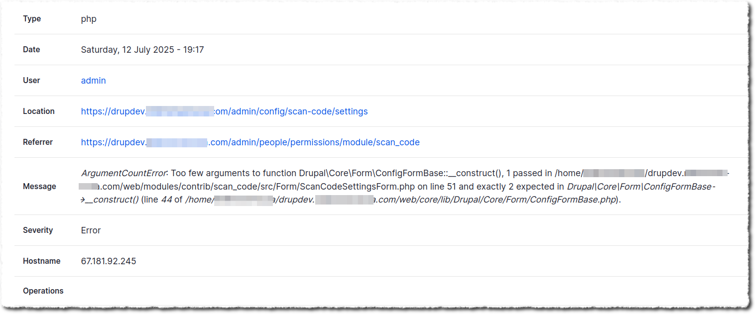 Navigating to Scan Code / settings page gives error [#3535665] | Drupal.org