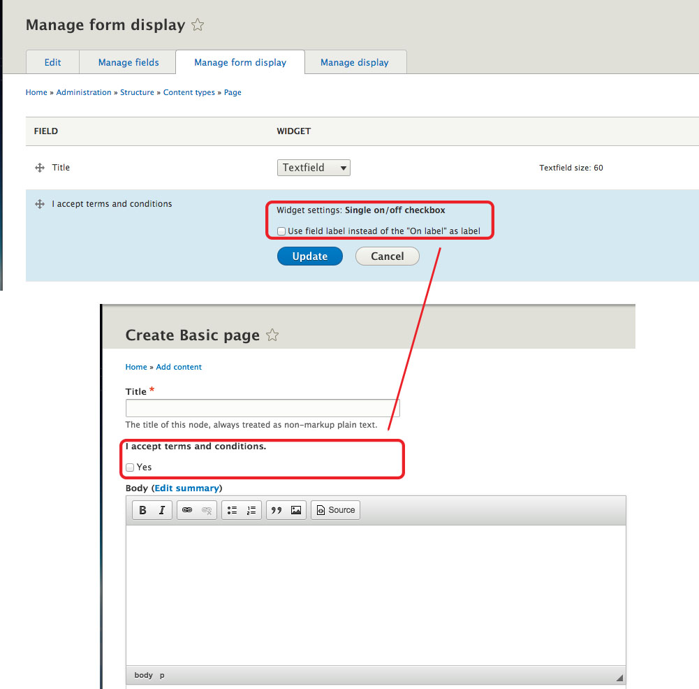 Single on/off checkboxes should "Use field label" by default [#2361469] | Drupal.org