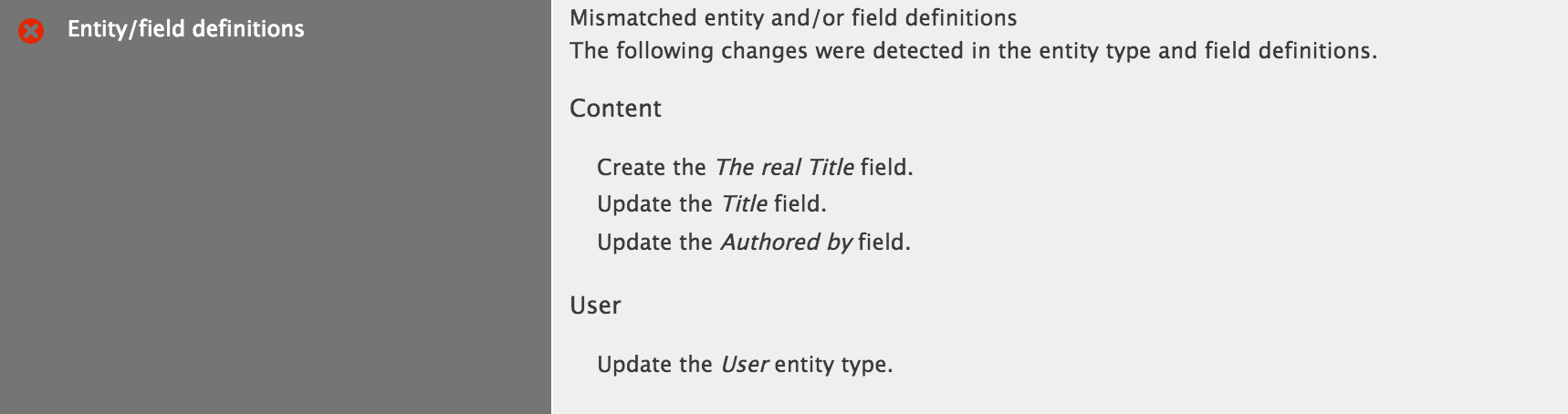 Inform users/developers about entity/field mismatch details if it happens [#2554911] | Drupal.org