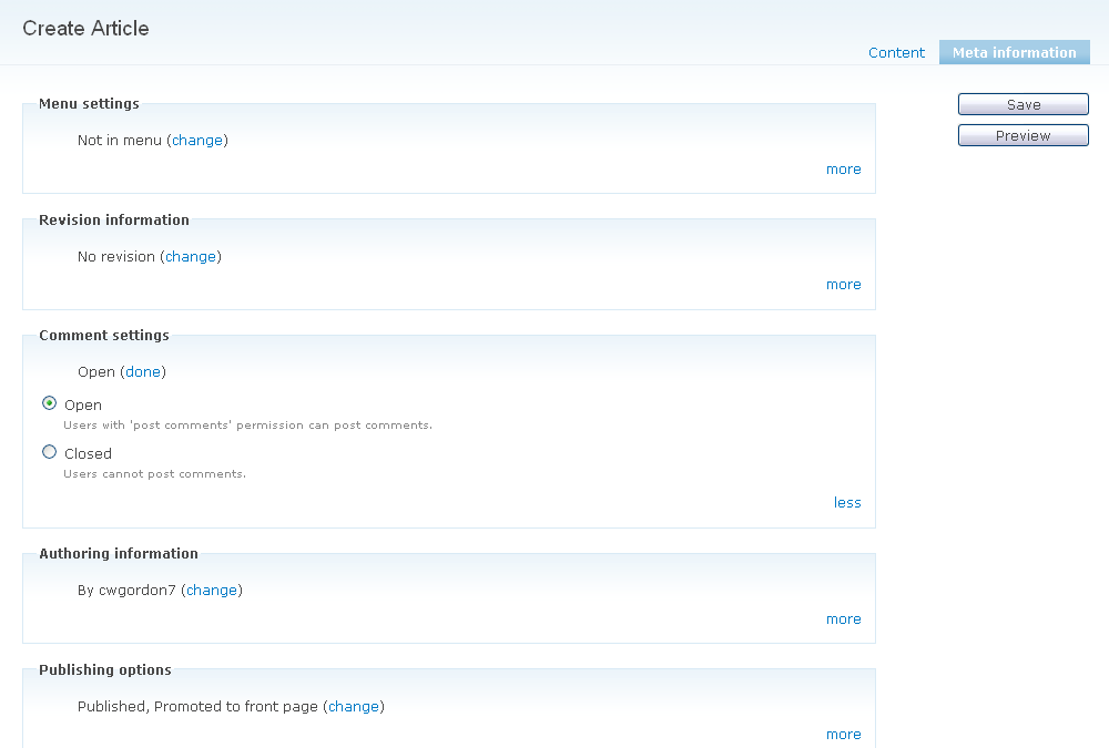 Modifying collapsible fieldsets on the node add/edit form to initially better present ...