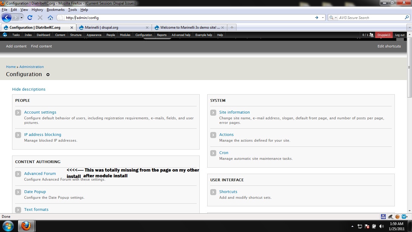 Drupal 7 No settings page admin/settings/advanced-forum [#1038774 ...