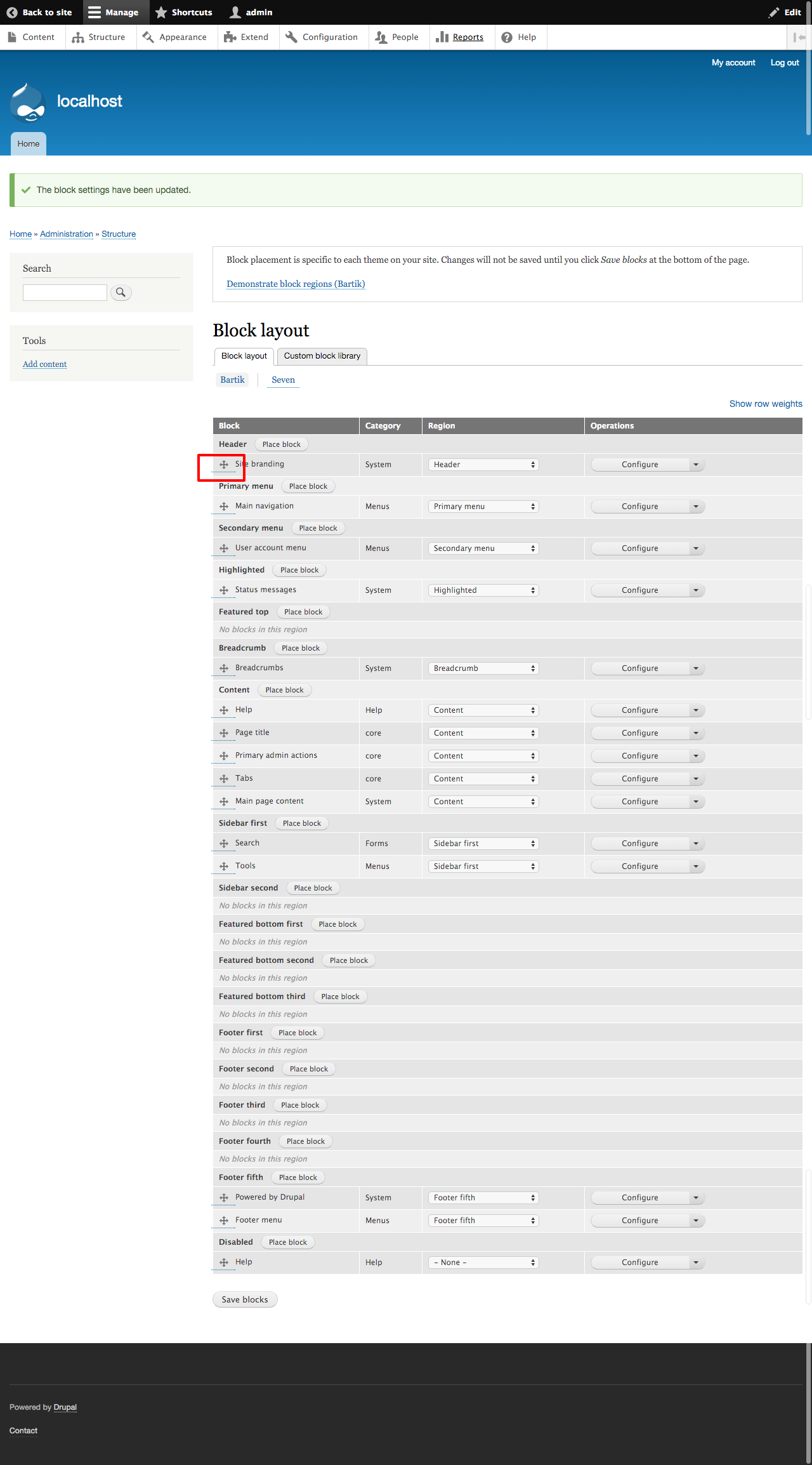 Styling of buttons breaks in Blocks UI whilst using Bartik as an administration theme [#2582911 ...