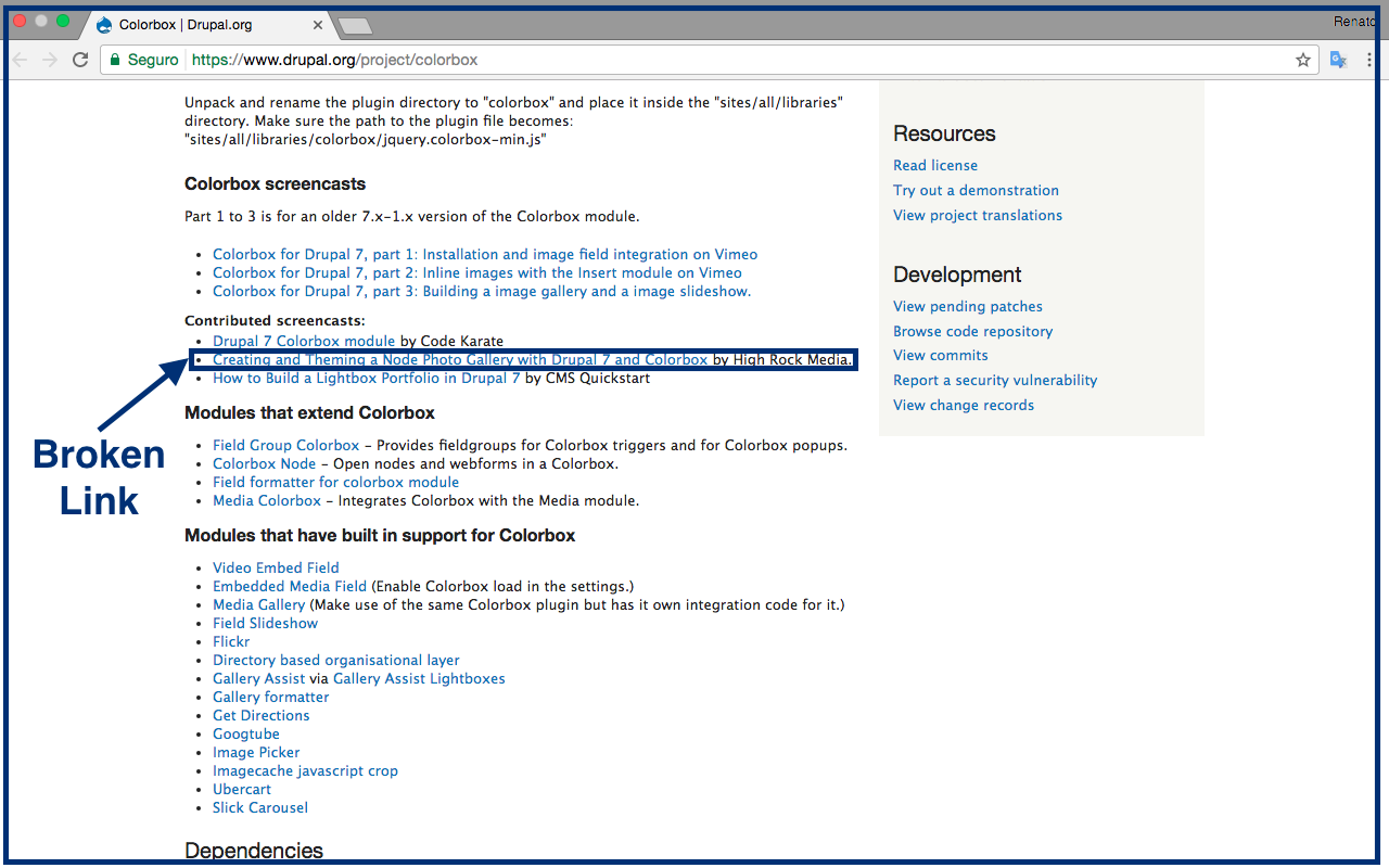 Fix Broken Link in Colorbox Project Page (Screencasts section) [#2873360] | Drupal.org