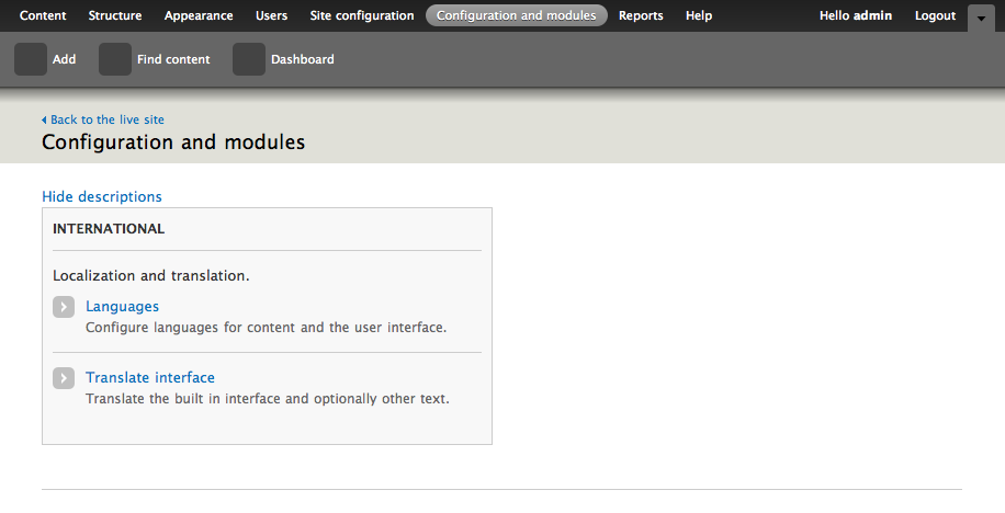 Config and modules page [#508458] | Drupal.org