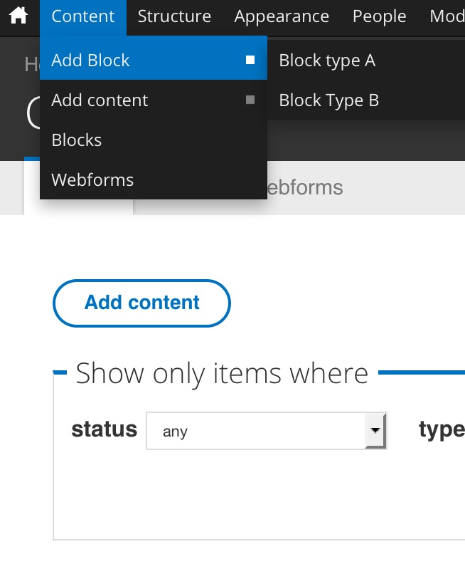Move Custom block library to Content [#2862564] | Drupal.org