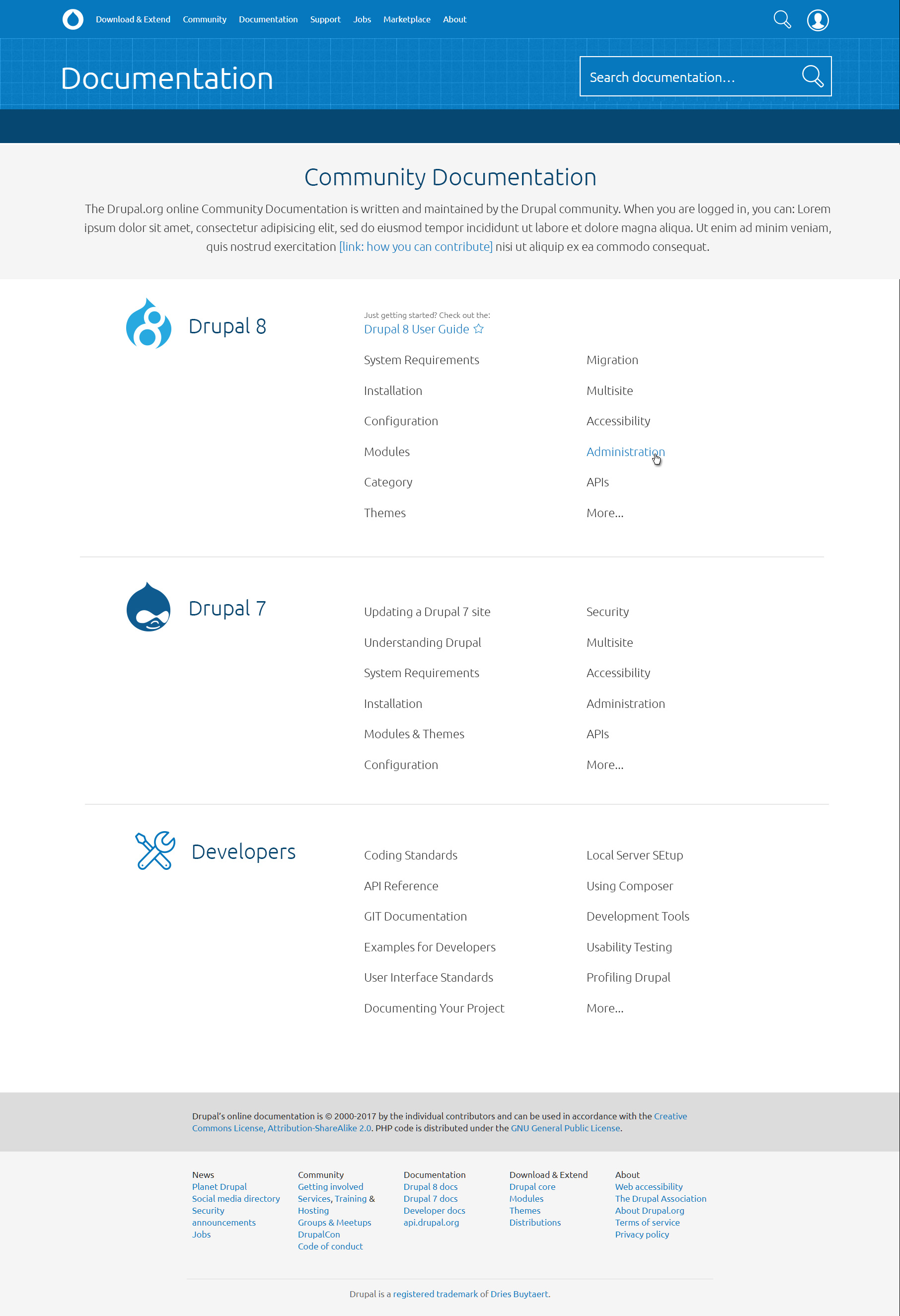 Design top level landing page for the new documentation system ...
