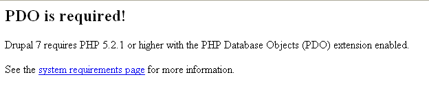 Attempting to update D6 -> D7 without PDO enabled causes WSOD [#793388] | Drupal.org