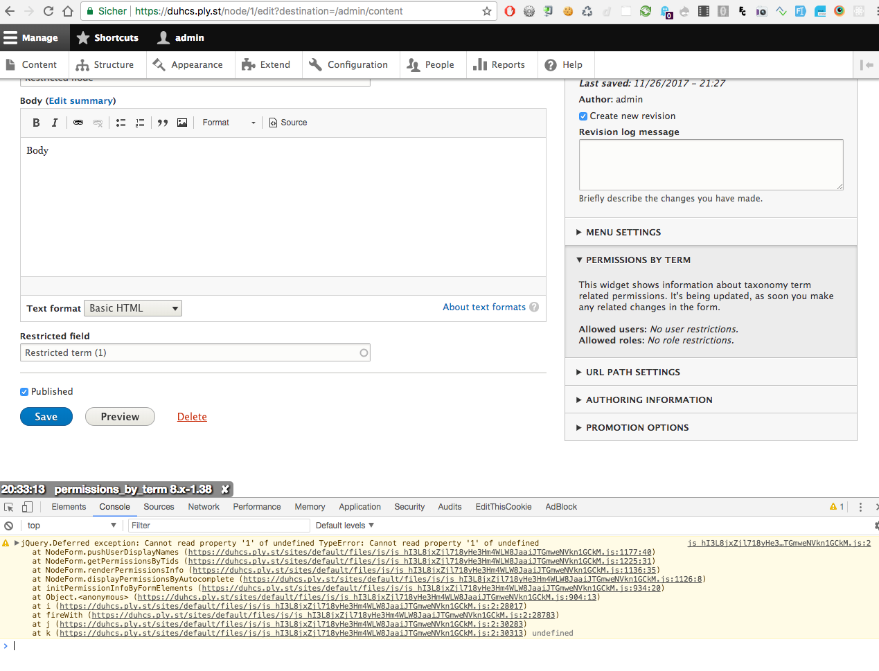 Permissions info is not shown on node edit form [#2924884] | Drupal.org