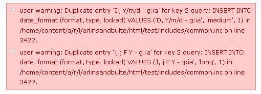User warning: Duplicate entry 'l, F j, Y - g:ia' when upgrading from 6 ...