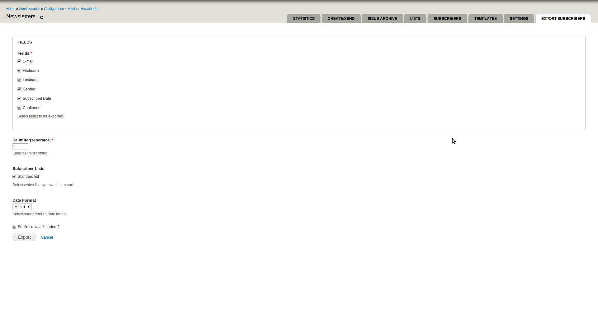 [D7] Newsletter Subscribers Export Module [#2172243] | Drupal.org