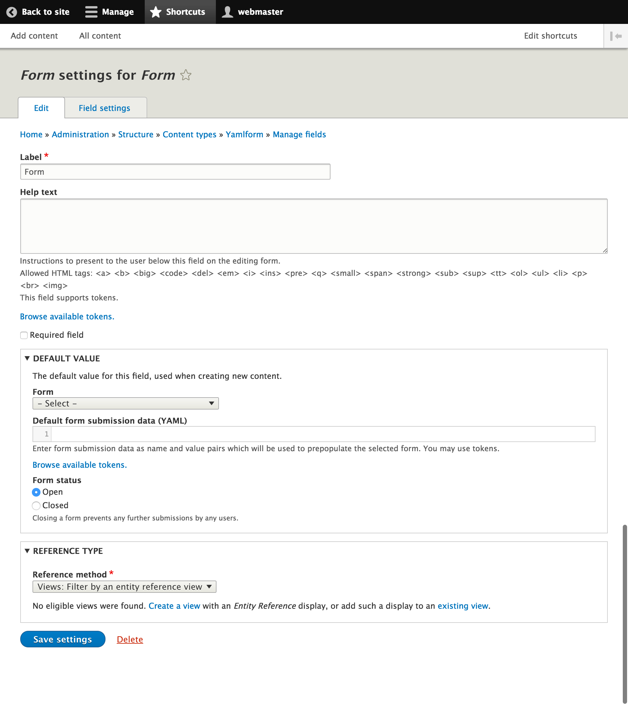 Improve YAML Form Entity reference widget. [#2822692] | Drupal.org