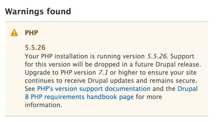 Warn users of old PHP versions [#2670966] | Drupal.org