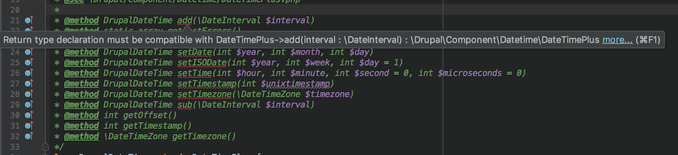 Document magic methods in DateTimePlus and DrupalDateTime using phpDoc ...