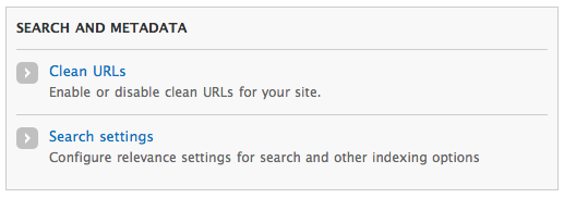 Configuration page: 'Search and metadata' category [#557890] | Drupal.org