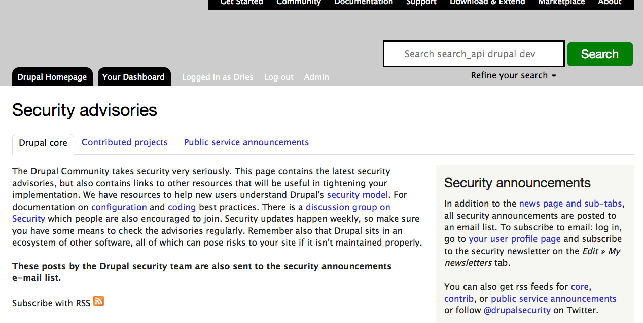 Create 'Security' Section [#1576318] | Drupal.org
