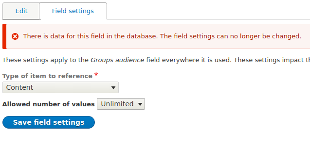 Confusing: There is data for this field in the database. The field settings can no longer be ...