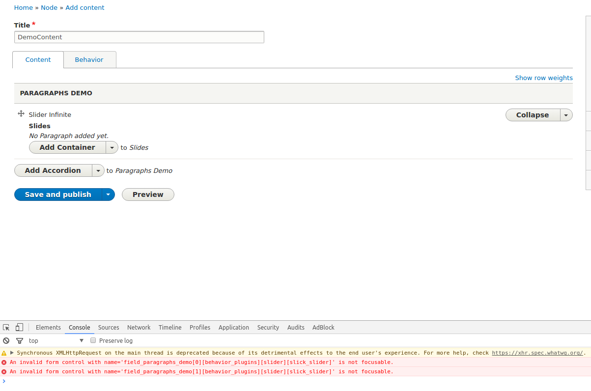 Can not create node with slider or slider infinite [#2894125] | Drupal.org