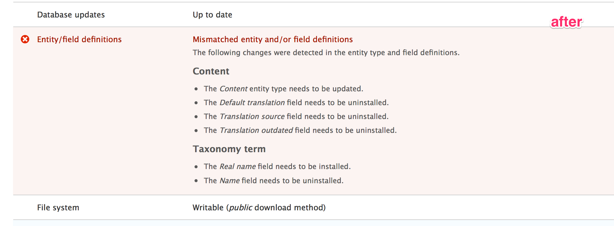 Inform users/developers about entity/field mismatch details if it happens [#2554911] | Drupal.org