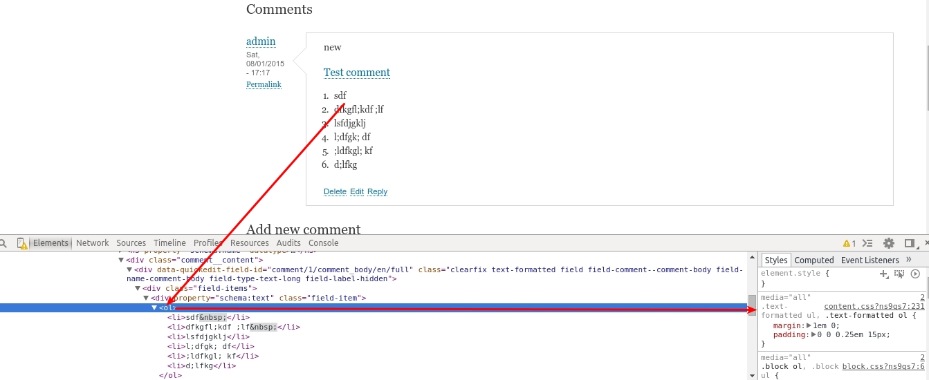 Replace the .region-content ul/ol selector with text-formatted to refactor code + fix visual ...