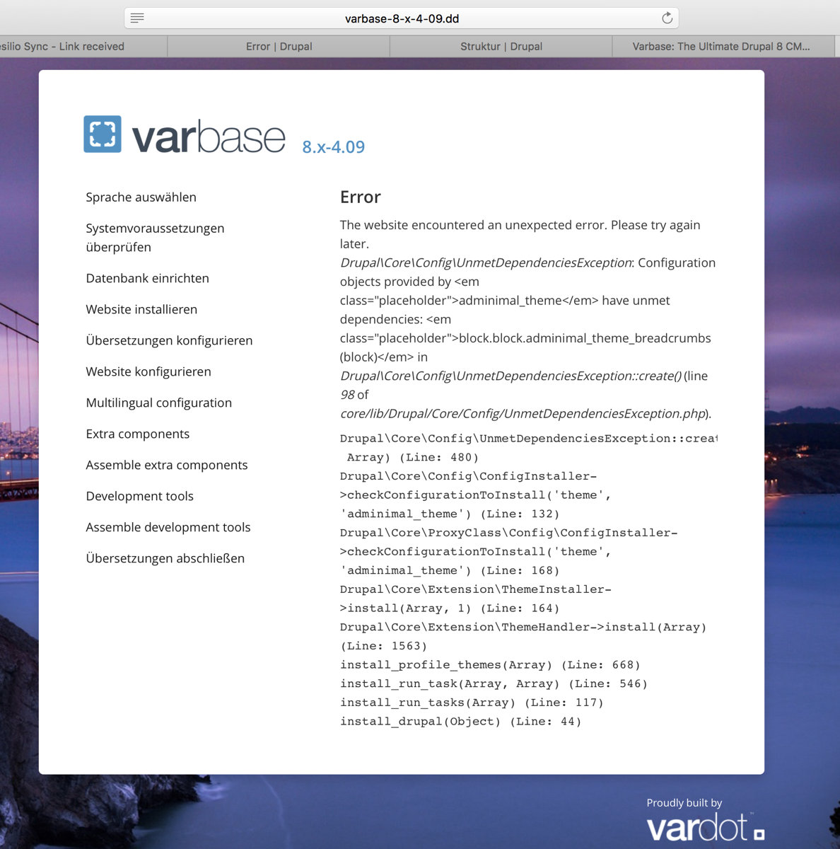 Bug when installing Varbase through Acquia Dev Desktop [#2912709] | Drupal.org