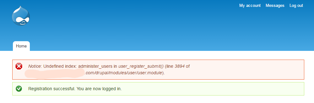 Error after registration [#2782771] | Drupal.org