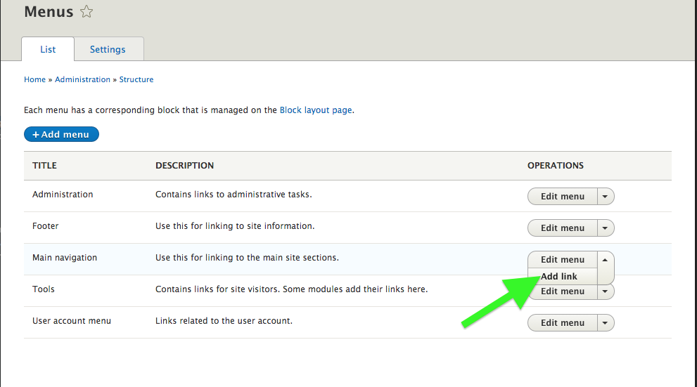 'Add Link' button adds a new menu instead [#2312925] | Drupal.org